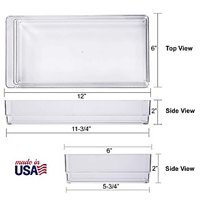 STORi SimpleSort 3-Piece Stackable Clear Drawer Organizer Set | 12" x 6" x 2" Rectangle Trays | Wide Makeup Vanity Storage Bins and Office Desk Drawer Dividers | Made in USA