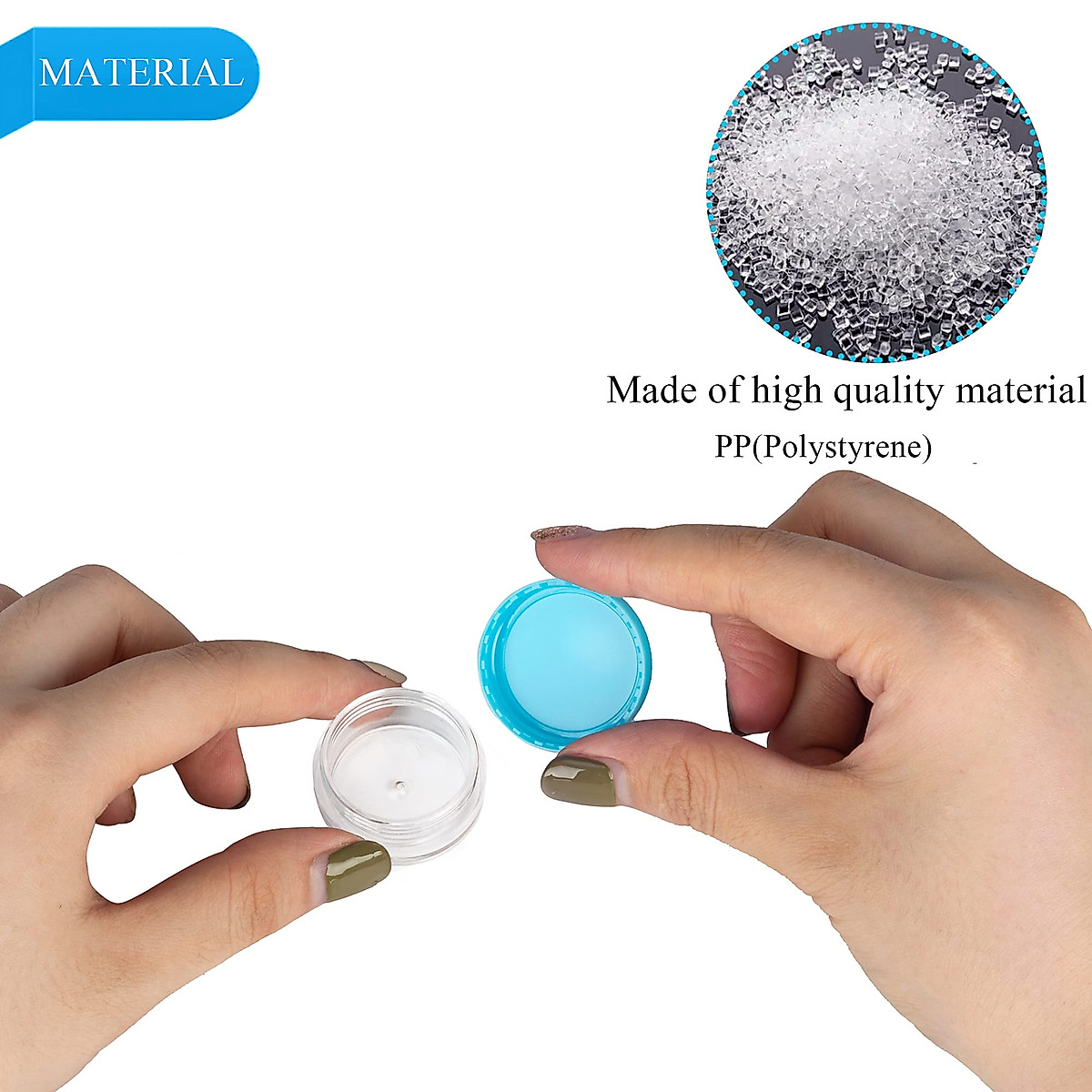 50PCS 3 Gram Sample Containers, 3ml Empty Jars with Lids, Small Cosmetic Containers, Mini Sample Jars with 4PCS Mini Spatulas for Make Up, Oils, Lotion, Powder, Paint, Jewelry, Lip Balms(Blue Lid)