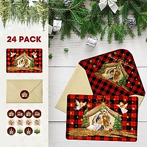 Artoid Mode 24 Pack Angels Cabin Christmas Thank You Cards Xmas Tree Greeting Cards Gift With Envelope Sticker Blank Note Cards for Birthday Wedding Baby Shower Bridal Shower, 4 x 6 Inch