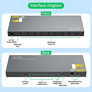 Video Wall Controller 3x3,JCHICI TV Wall Processor,4K x 2K HD Display,180 Degree Rotate,10 Splicing Modes,Input 4K and Output 1080P, Streaming Media Video Device