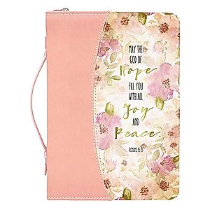 God of Hope Joy Peace Romans Floral Peach X-Large Faux Leather Bible Cover