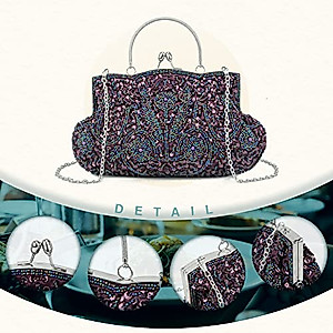 Emprier Women's Vintage Beaded Sequin Evening Clutch Sequin Floral Handbag Party Wedding Purse Wallet