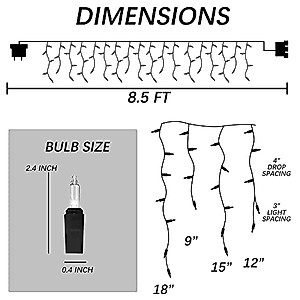 Dazzle Bright 8.5 FT 150 Count Mini Icicle Lights, Halloween Decorations for Indoor Outdoor Home Garden Holiday Party (Purple & Orange)