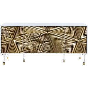 Meridian Furniture Bellissimo Collection Modern | Contemporary Lacquer Sideboard/Buffet Tipped Acrylic Legs Wood Design, 64" W x 18" D x 31" H, White/Gold