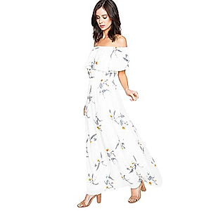 SUGARLIPS Women's Off Shoulder Dressy Casual Floral Maxi Dress, White-Multi, Small