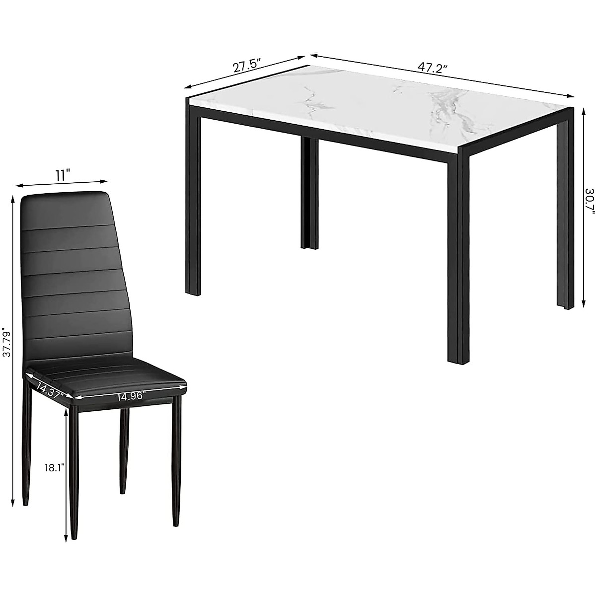 AWQM Faux Marble Dining Table Set for 4,Kitchen Table and Chairs,5 Piece Dining Room Table Set,Rectangular Table and 4 PU Leather Chairs for Living Room,Small Space,Breakfast Nook,White&Black