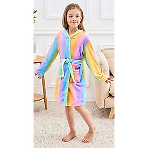 Doctor Unicorn Soft Unicorn Hooded Bathrobe Sleepwear - Unicorn Gifts for Girls (Rainbow, 7-9 Years)