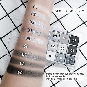 KARNAR Black Smokey Gray Silver Glitter Shimmer Eye Makeup Palette, 9 Colors Cool Toned Matte, Make Up Black Radiance Eyeshadow Palette, Profesional Sombras De Ojos