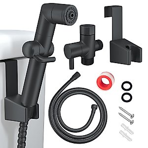 JONKEAN Handheld Bidet Sprayer for Toilet, Water Pressure Control Jet Spray for Toilet, Multi-Function Muslim Shower Toilet, Bidet Attachment Set with Hose, Bracket and T-Valve (Matte Black)