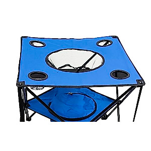 Eternal Living Collapsible Folding Camping Table with Insulated Cooler, Cup Holder, Mesh Food Basket & Travel Bag, Blue