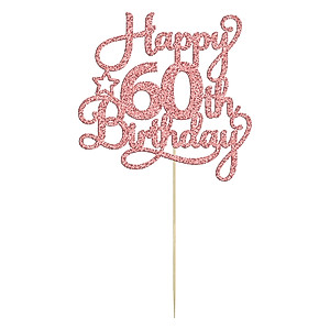 1 Pack Happy 60th Birthday Cake Topper Rose Gold Glitter 60 & Fabulous Cheers to 60 Years Old 60th Birthday Cake Pick for Celebrating 60th Birthday Anniversary Party Cake Decorations Supplies