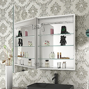 Benime 24x32 Inch, LED Lighted Bathroom Medicine Cabinet with Mirror, Surface or Recessed Medicine Cabinet with Lights, Defogger, Stepless Dimming&Color Temps, 2 Outlets&USBs, 3 Storage Shelves