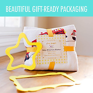 Baby Monthly Milestone Blanket boy | Free: Truck Costume + Star and Rectangular Felt Frames | Plush Extra Soft Fleece | Photography Backdrop Memory | Large 40" x 60" | Newborn