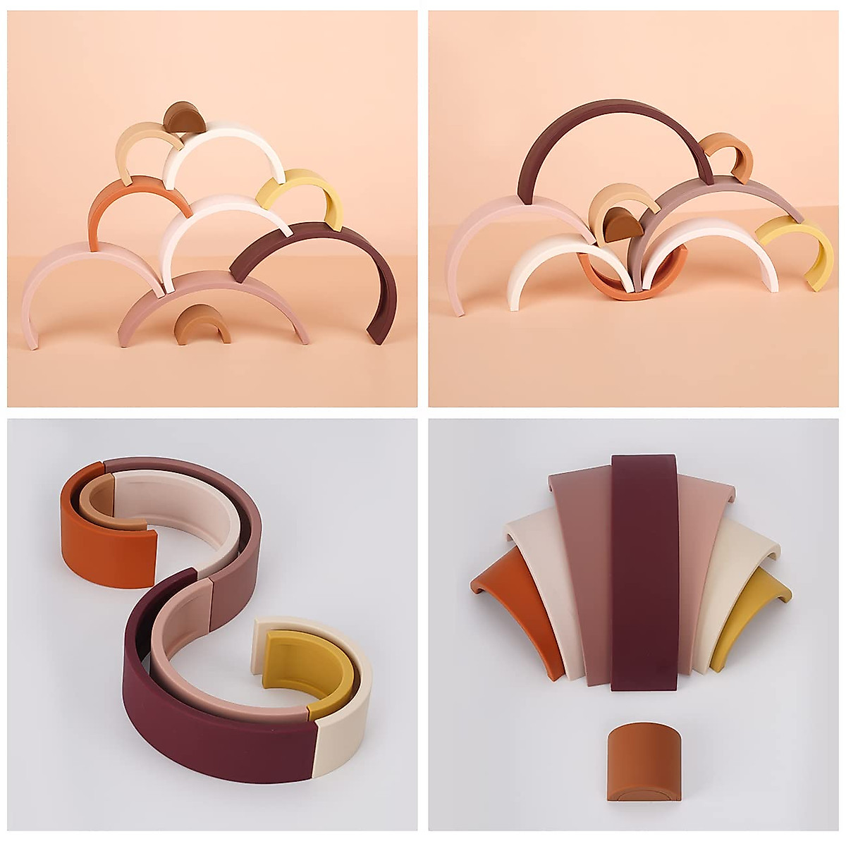 BESSENTIALS Silicone Stacking Rainbow, Silicone Baby Stacking Toys, Preschool Toys Boho Baby Toys, Stacking Toy & Teething Toys, 10 Pacs Baby Toys,Rainbow Stacker for Kids and Babies.BPA-Free.