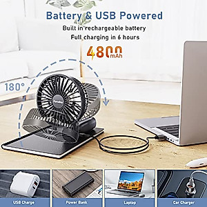 FARADAY Personal Hand Held Fan 4800mAh Travel Cooling Fan Powerful Small Portable Fans Rechargeable Battery Operated Desktop Table Fan for Traveling Hiking, 3 Speed, 6-21 Hours,Black