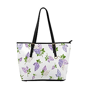 InterestPrint B-ranches of Lilac Flower Fashion Women's PU Leather HandBags Ladies Shoulder Bags Tote Bags