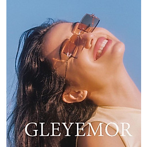 Gleyemor Rimless Rectangle Sunglasses for Women Mens Fashion Vintage Frameless Square Glasses with Gradient Lens (Gradient Tea)