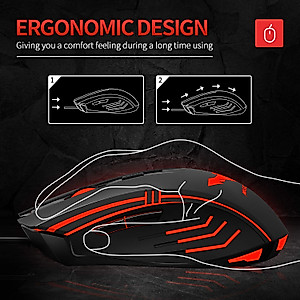 Havit Gaming Mouse RGB Wired,6 Adjustable DPI(800-1600-2400-3200-4800-6400) USB Ergonomic Computer Mice with 6 Buttons for Laptop PC Gaming (RGB)