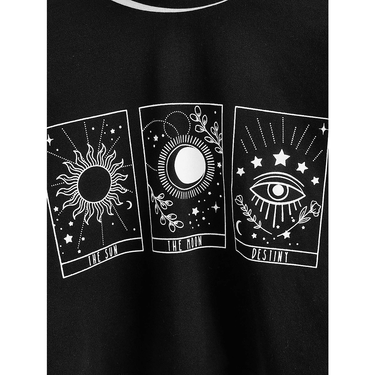 SweatyRocks Women's Color Block Butterfly Print Striped Long Sleeve Crop Top T Shirt Graphic Black White M