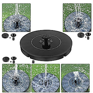 XUNMAIFBT Solar Fountain Pump 2.4 W Circle Solar Water Built-in 600 mAh Battery with LED 4 Nozzles, for Bird Bath, Fish Tank, Pond, Garden, Swimming Pool