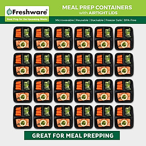 Freshware Meal Prep Containers with Lids [15 Pack] 3 Compartment, Food Storage Containers, Bento Box, BPA Free, Stackable, Microwave/Dishwasher/Freezer Safe (32 oz)