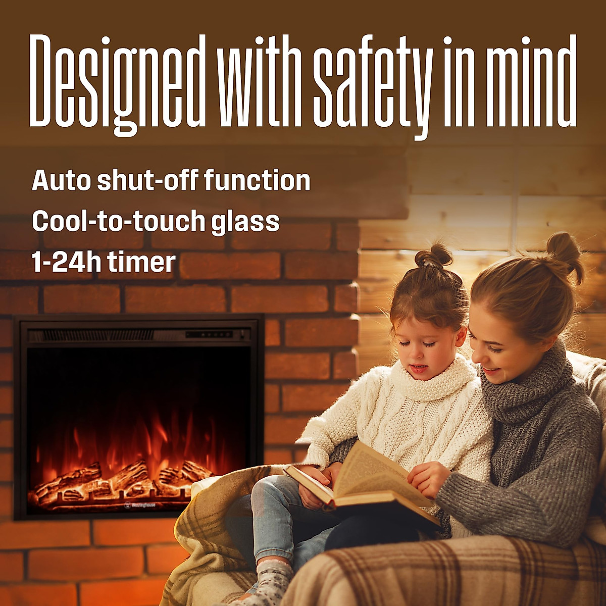 Westinghouse 28 Inch Electric Fireplace Heater, Compatible with Alexa & Google Home, in-Wall Recessed Fireplace Insert, 24 Hour Timer, Color Changing Flames, 750W/1500W Indoor Heater