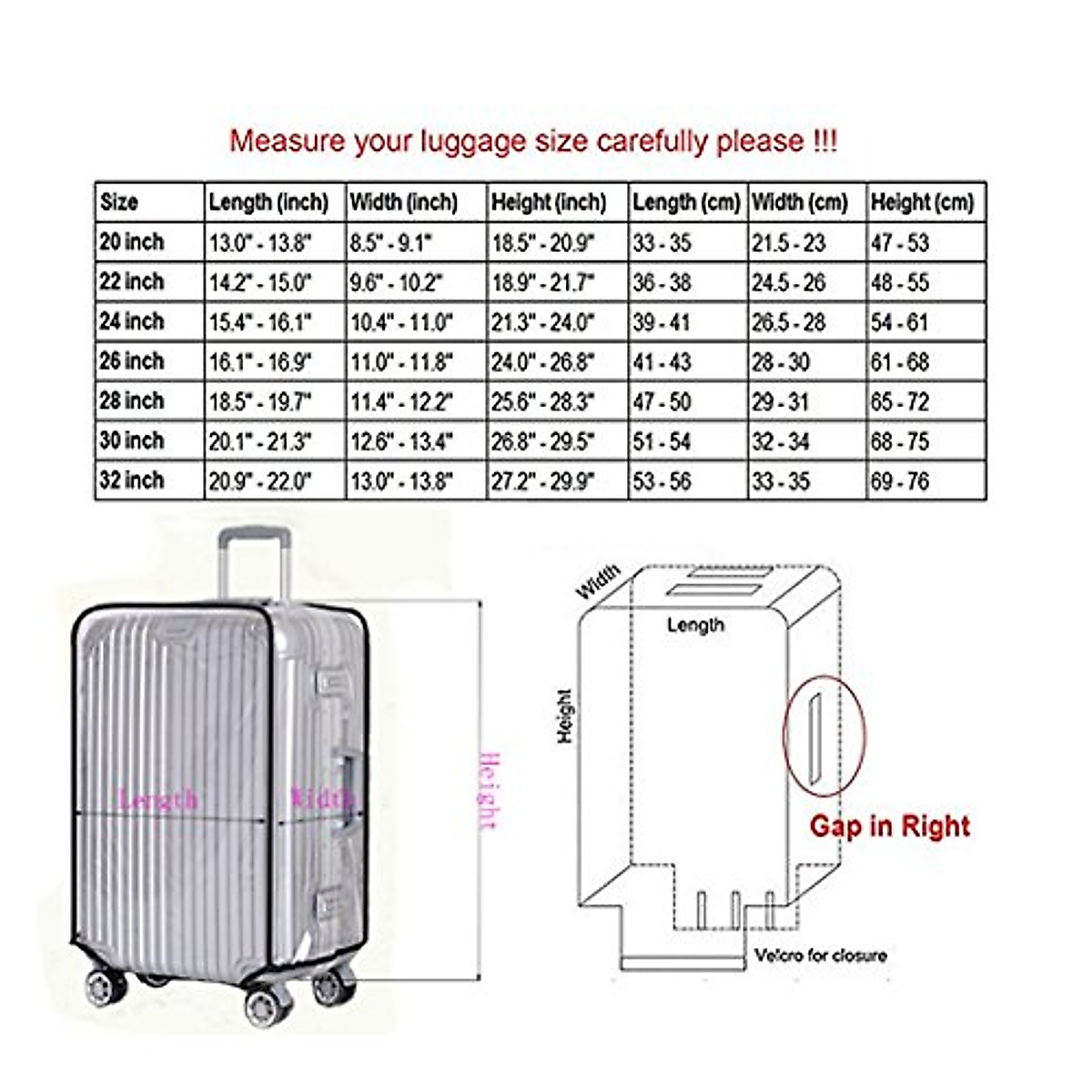 JenKin Luggage Protector Suitcase Cover PVC Waterproof Travel Suitcase Fits Most 20" 22" 24" 26" 28" (30'')