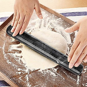 Flexzion French Rolling Pin, 12 Inch Black Marble Rolling Pins for Baking with Wooden Base Holder Stand - Non-Stick Baking Roller for Baking Fondant, Crust, Pastry, Cookies, Pizza, Pasta