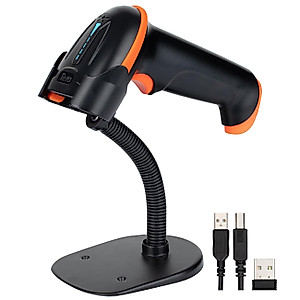 Tera Barcode Scanner Wireless and Wired with Battery Level Indicator 1D 2D QR Digital Printed Bar Codes Reader with Stand Portable Handheld Barcode Scanner Compact Plug and Play Model D5100-Z