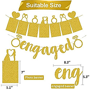 Engagement Party Decorations Gold - Extra-Large Engaged Banner and Photo Banner with Romantic Memories Picture Card Frames for Bridal Shower Sign & Bachelorette Party Favors, Engagement Banner Decor