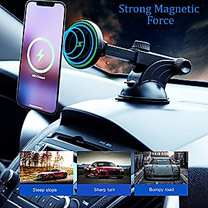 KLEVERIDE - Magnetic Wireless Charger Car Mount/Phone Holder with Flexible Angle, Fast Charging, Strong Magnet, Mounted on Dashboard/Windshield/Air Vent, Compatible with MagSafe iPhone 12/13/14 Series