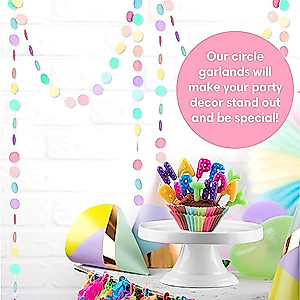 Circle Dots Paper Party Garland Streamer Backdrop (4-Pack, 10 Feet Per Garland, 40 Feet Total) - Unicorn Pastel