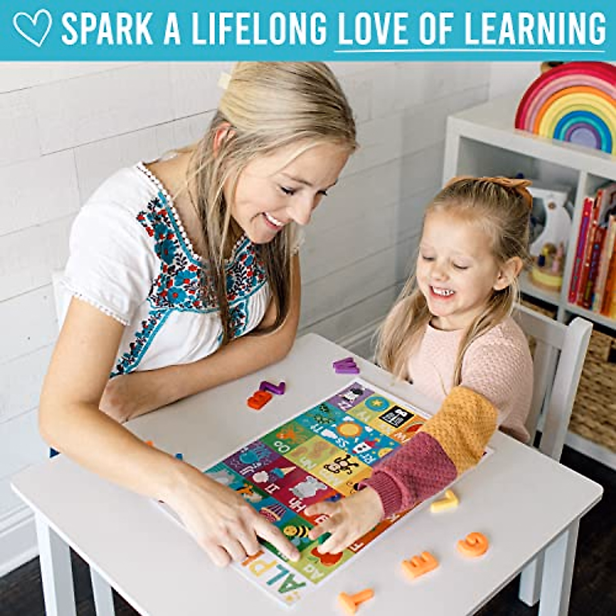 Hadley Designs 4 Alphabet, Map of United States, World Map, Solar System, ABC Posters Toddlers Wall Decor, Planets For Kid, US Map Laminated Kindergarten Classroom Prek Homeschool Supplies 11x17