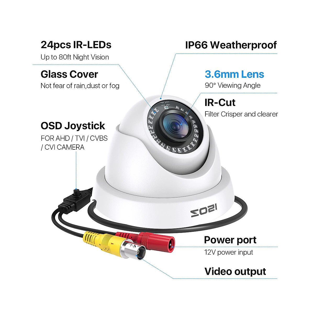 ZOSI 2MP 1920TVL Hybrid 4 in 1 TVI CVI AHD CVBS Security Camera,1080P HD Weatherproof Outdoor Indoor Surveillance Cam,Night Vision,For 960H,720P,1080P,5MP,4K analog DVR - White