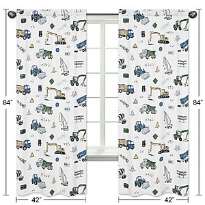 Sweet Jojo Designs Construction Truck Window Treatment Panels Curtains - Set of 2 - Grey Yellow Black Blue and Green Transportation