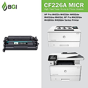 Be Green Ink Compatible Replacement Black MICR Toner Cartridge for HP M402 M426 M402dn M402n M402dw MFP M426fdn M426fdw - CF226A 26A Black Toner (MICR)