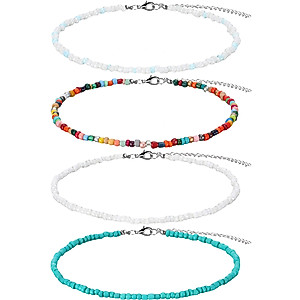 Hicarer Women Bead Choker Necklace Colorful Bohemian Seed Bead Chain Women Boho Hawaiian Tiny White Turquoise Layered Collar