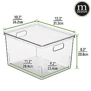 mDesign Large Plastic Stackable Bathroom Cabinet Storage Bin Box with Handles/Lid, Drawer Stacking Organizer for Soap, Lotion, Towels, and Accessories, Ligne Collection, 2 Pack, Clear