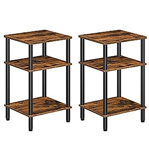 HOOBRO End Table, Set of 2, 3-Layer Tall Side Table, Nightstand for Small Space, Besides Table in Bedroom, Sofa Table for Living Room, Industrial Style, Easy Assembly Rustic Brown BF10BZP201