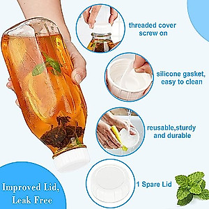 Milk Bottle with Dispenser Cap, 100% Airtight Heavy Duty Screw Lid. 2 Pack 32 Oz Reusable Glass Bottles with 3 Lids! Jug Pitcher, Buttermilk, Water, Juice Bottles w Cap, Syrup, Honey