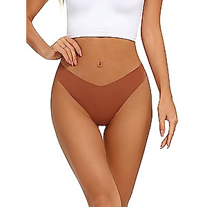 tichers Seamless Thongs for Women No Show Thong V-waisted Stretch Breathable Sexy Panties Underwear 6 Pack (Black, Medium)
