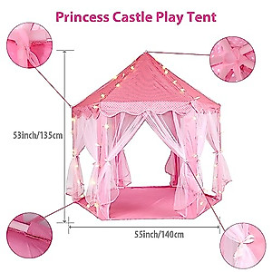 Princess Tent with Rug & Led Star Lights,Princess Castle Play Tent for Girls Kids or Toddlers, Kids Large Playhouse for Indoor and Outdoor Games,Birthday for 3/4/5/6/7/8/9 Year Old