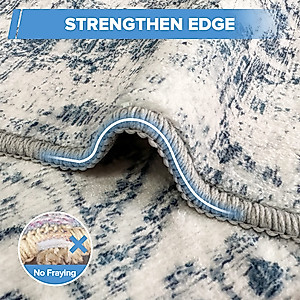 FAIOKAVER Soft Thin Washable Vintage Area Rug - 5X7 Large Boho Blue Bedroom Rug Entry Mat,Vintage Non-Slip Non-Shedding Low Pile Indoor Throw Carpet for Laundry Living Room