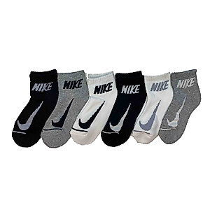 Nike Boy`s Cushioned Quarter Socks 6 Pack (Black(BN0508-042)/White/Grey, 5-7(Kids 10C-3Y))