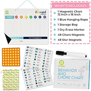 Chart to Finish Behavior Chart and Chore Chart for Kids, 12 x 16 inch Magnetic Chore Chart Also Hangs on The Wall, Includes 99 Magnets and Accessories, Accomodates All Ages from Toddlers to Teens