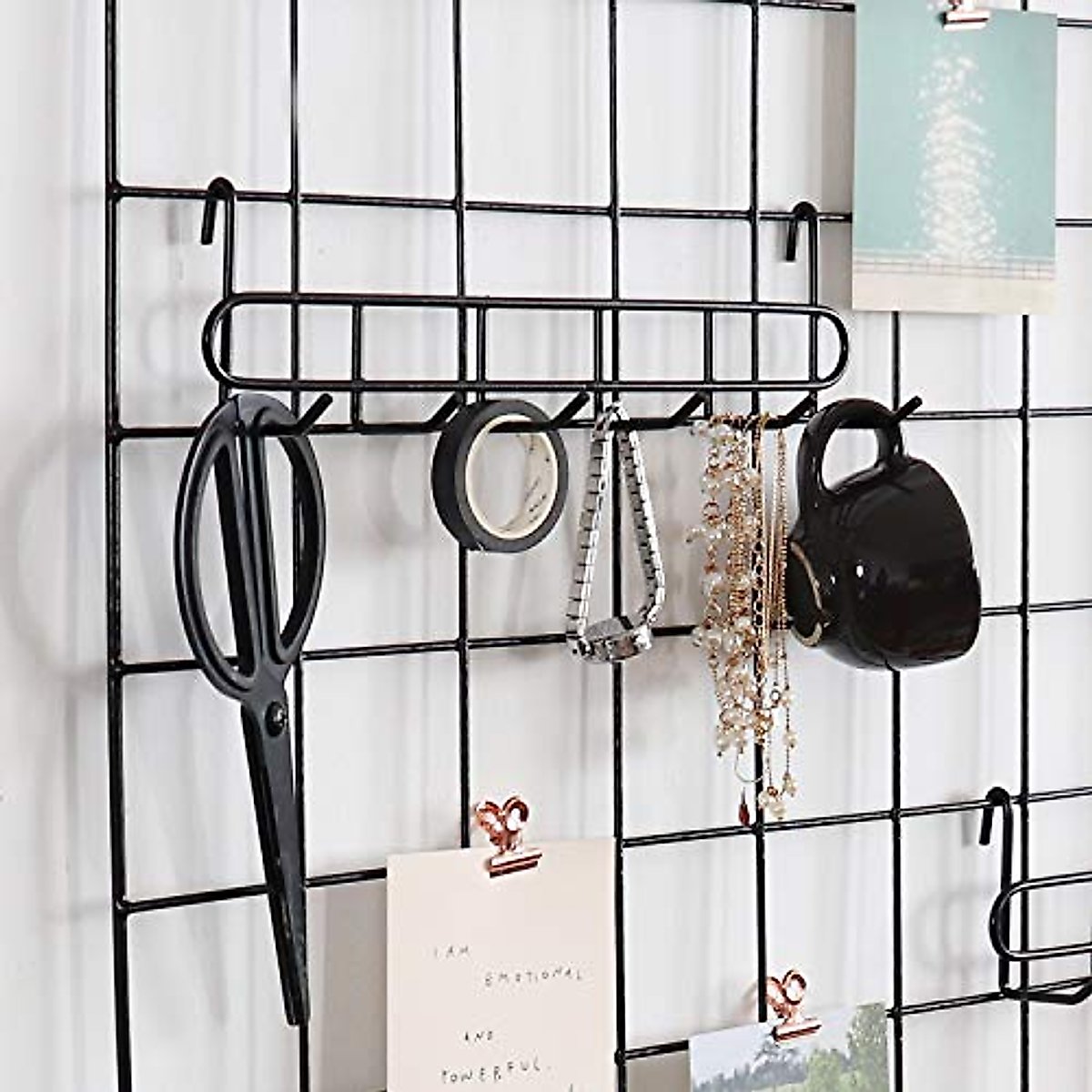 FRIADE Black Grid Hooks Rack for Wall Grid Panel,Hanging Hooks for Wall Grid Storage and Display，Size 10.7”x 2.8”x1.8 ”，2 Pack