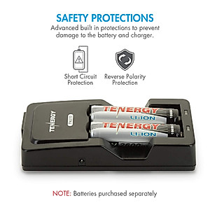 Tenergy TN270 Li-ion Battery Charger for 18650/18500/14500 Rechargeable Batteries, 2 Bays Fast Smart Charger for Flashlights/Digital Cameras Batteries