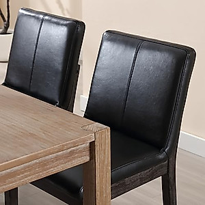 LZAREAL Comfy Modern Dining Chairs Set of 8, PU Leather Black Armless Dining Room Chairs with Solid Wood Legs, Mid Century Upholstered Dining Chair for Kitchen, Restaurant, Cafe