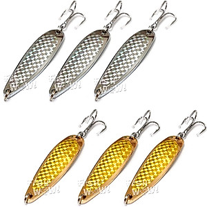 6pcs Set 2oz 6inch Fishing Spoon with Treble Hook Gold & Silver - Fish Wow!