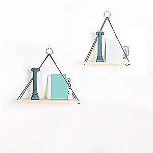 Misaso 2Pcs Floating Shelves Wood Shelves Cotton Rope Shelves for Living Room Bedroom Bathroom Kitchen (Brown)